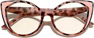 Generic Lunettes oeil de chat &agrave; motifs - Monture &agrave; imprim&eacute; l&eacute;opard rose et bleu - Lunettes tendance &eacute;l&eacute;gantes pour le quotidien - Lunettes d&eacute;coratives pour fe