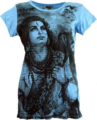 Guru Shop Sure T-Shirt Shiva - Hellblau, Damen, Baumwolle, Size:L