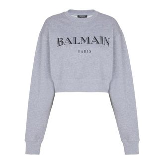 Balmain Femme, Sweatshirts et sweats &agrave; capuche, Gris, Taille: 40 FR Sweat-hirt &agrave; col ra du cou imprim&eacute;