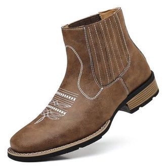 Generic Bottes Cowboy Homme Western Bottines Cheville en Cuir PU Chelsea Slip-on Bout Rond Motif Brod&eacute; R&eacute;tro Classique Ranch Durable Confortable Mode D&eacute;contra