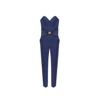 Elisabetta Franchi Flie&szlig;ender Cr&ecirc;pe-Jumpsuit mit Makro-Schleife - - Jumpsuits & Playsuits - Damen - Blau - L