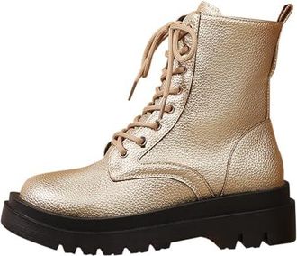 Generic Bottines Femme Elegant Bottes Courtes en Cuir Lacets Fermeture Éclair Semelle Épaisse Chunky Antidérapant Tendances Style Britannique Boots Chaussures