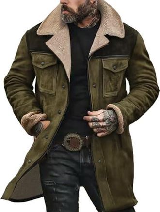 Generic Vestes vintage en daim pour homme - Col en peluche - Style western - Style décontracté - En similicuir - Manches longues - Fermeture éclair - Style ré