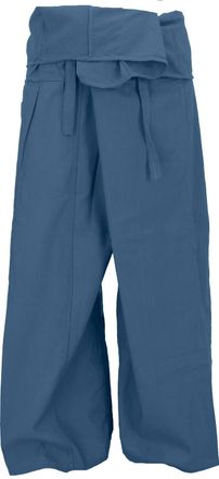 Guru Shop Extra Lange Thai Fischerhose aus Baumwolle, Wickelhose, XXXL Fisherman Pants Yogahose - Blau, Herren/Damen