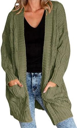 Generic Cardigan &agrave; manches longues pour femme, couleur unie, grande taille, pull dautomne l&eacute;ger &agrave; manches longues, avec poches, Vert, XXL