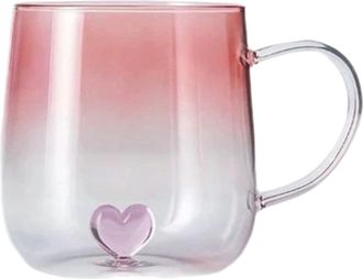 Generic Kaffeetassen Aus - Klarglasbecher, Mit 3D-Herz, Anti-Verbr&uuml;hungs-Farbverlauf, 400 Ml, Tragbare, Klare Tasse F&uuml;r Hei&szlig;e Getr&auml;nke F&uuml;r Reisen, Weihnachten