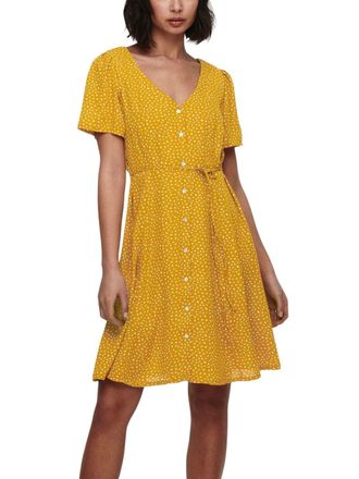 Only Damen Onlsonja Life S/S Dress Noos WVN Kleid, Chai Tea/AOP:DOT W Macadamia, 34 (Herstellergr&ouml;&szlig;e: XS)