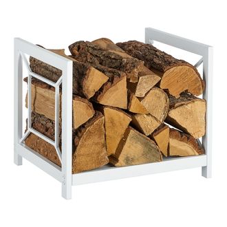 Relaxdays Kaminholzregal, Metall, modern, HBT: 36x43x35,5 cm, Brennholzregal f&uuml;r Feuerholz, Stapelholz & Brennholz, wei&szlig;