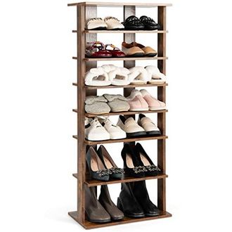 Giantex Meuble à Chaussures dentrée, Porte-Chaussures à 7 Niveaux, étagère pour 14 Chaussures en Bois, étroit et Compact pour économiser de lespace, pour Entr