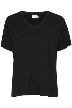 Kaffe T-Shirt KAfrida Damen T-Shirt Kurzarm V-Ausschnitt Basic Klassischer Casual Top XXL, Black Deep