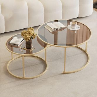 Generic Runde Couchtische, 2er-Set, Beistelltische, Satztische for Wohnzimmer/Schlafzimmer/Balkon/Büro/Wohnung, Durchmesser 80/60 cm(E)