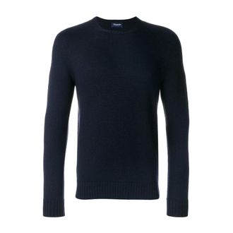 Drumohr Homme, Pulls, Bleu, Taille: M Pull Classique à Col Rond en Bleu Marine