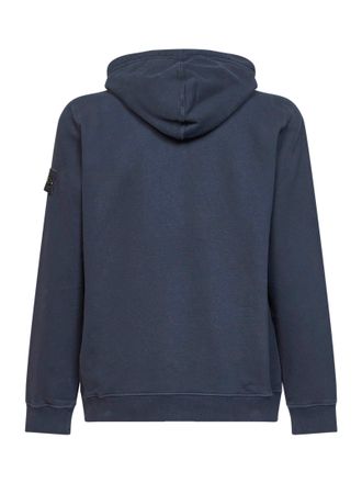 Stone Island Mens Organic Cotton Zip-Up Hoodie Blue Sweatshirts Sweater
