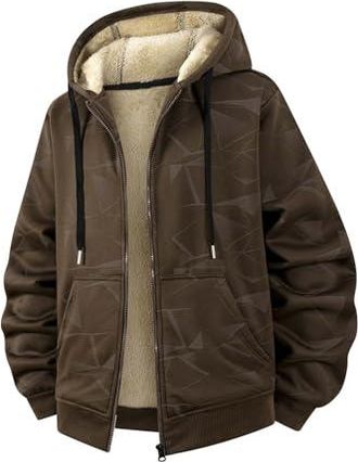 Generic Sweatshirt pour homme - Veste dhiver en peau de mouton doubl&eacute;e en polaire &eacute;paisse - Cardigan d&eacute;contract&eacute; - Doublure en polaire - Sweat &agrave; capuche zipp&eacute;