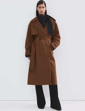 Mango Trench long double boutonnage marron - Femme - XS - MANGO