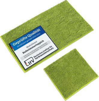 WohnDirect Badematten Set 2 teilig Gr&uuml;n - WC Vorleger (45x45cm), Badematte (50x80cm) - rutschfest waschbar Badezimmerteppich OHNE WC-Ausschnitt