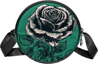 Generic Sac &agrave; bandouli&egrave;re Circle pour femme, petit sac &agrave; bandouli&egrave;re vert et noir, avec fermeture &eacute;clair, bretelles r&eacute;glables, sac &agrave; main rond d&eacute;contract&eacute; pou