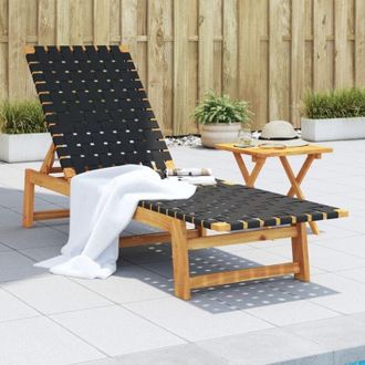 vidaXL vidaXL Sonnenliege Schwarz Massivholz Akazie und Stoff