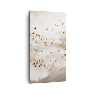 Arttor Bilder auf Leinwand Vögel Gold Minimalismus Leinwandbild mit Rahmen 45x80cm Wandbilder Dekoration Wohnzimmer Schlafzimmer Küche Deko Klein Wanddeko Bi