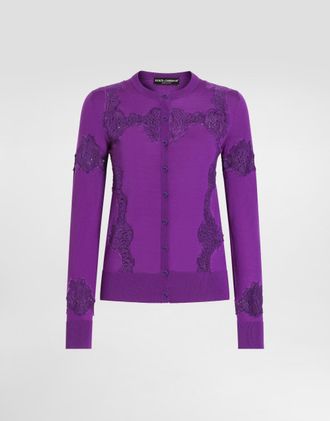Dolce & Gabbana Wool Cardigan With Lace - Frau Strickwaren Purple 44