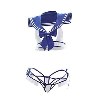 Generic Pyjama ouvert pour femme, costume &agrave; trois noeuds, lingerie sous-v&ecirc;tements, marin, blanc, Taille unique