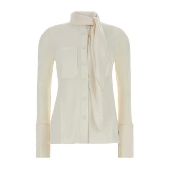 Courr&egrave;ges Chemise en jersey &agrave; col foulard en satin - Femme - Blouses et Chemises - Blanc - Taille: 36 FR