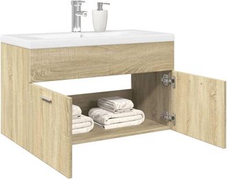 vidaXL vidaXL Waschbeckenunterschrank mit Einbaubecken Sonoma-Eiche