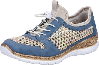 Rieker Slip-On Sneaker RIEKER, Damen, Gr. 39, blau (blau, creme), Lederimitat, Textil, Schuhe, Slipper, Freizeitsneaker, Halbschuh mit Schnellverschluss