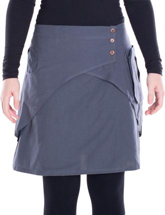 vishes Alternative Bekleidung - Damen Mini-Rock 100% Baumwolle A-Linie breiter Bund mit Knopfleiste und Taschen grau 40