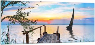 Arttor Panorama Bilder auf Glas 100x40cm Glasbild Brücke See Groß Wanddeko Bild im Glas Schlafzimmer Küche Wandbilder Dekoration Wohnzimmer Modern Wall Decor