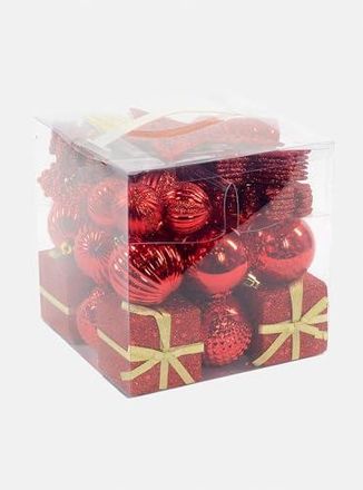 Dmora Box 50 St&uuml;ck mehrformige Weihnachtsdekorationen, Ornamente und Spitze, Set Sortiment Weihnachtskugeln, Box Set Weihnachtsbaum, 4 bis 7 cm, Farbe rot