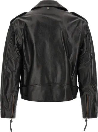 Balmain Textured Leather Biker Jacket - Black