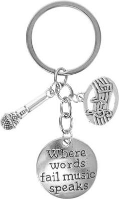 Holibanna Porte-clés musical avec microphone - En métal - Avec note de musique - Pour filles, hommes, femmes, anniversaires
