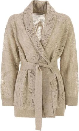 Brunello Cucinelli Femme, Pulls, Beige, Taille: 42 FR Knit Wrap Cardigan