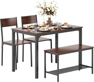 Need Ensemble de Table de Salle &agrave; Manger pour 4 Personnes, Table de Cuisine de 110cm, 2 Chaises, Banc pour 2 Personnes avec &Eacute;tag&egrave;re de Rangement, Ensemble