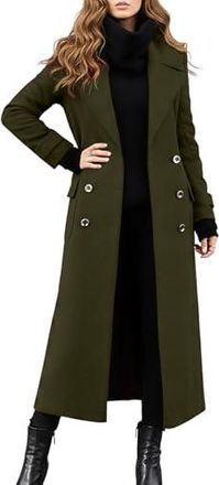 Generic G&eacute;n&eacute;rique Manteau Long Femme Hiver Laine M&eacute;lang&eacute;e Revers Large Boutons Double Rang Poches Lat&eacute;rales Tissu Doux pour Automne Hiver Travail Sorties Quot