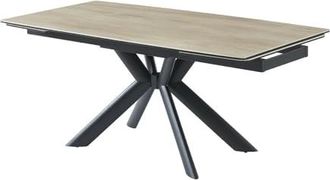 Vente-Unique Table &agrave; Manger Extensible 6 &agrave; 10 Personnes en c&eacute;ramique, Verre tremp&eacute; et m&eacute;tal - Naturel Clair et Noir - LIOMINA de Maison C&eacute;phy