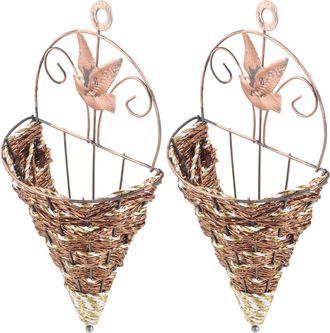 FOMIYES 2 St&uuml;ck Kegelf&ouml;rmige Wandpflanzgef&auml;&szlig;e aus Kunststoff mit Rattan Optik H&auml;ngende Blument&ouml;pfe aus Eisen f&uuml;r Innen und Au&szlig;en Platzsparende Wandk&ouml;rbe