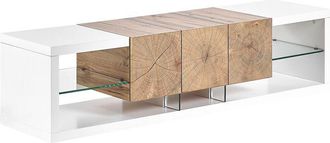 Beliani Beliani - Meuble TV moderne effet bois clair et blanc - 3 tiroirs cubes spacieux - &Eacute;tag&egrave;res en verre de s&eacute;curit&eacute; - Dimensions 160x40x42cm