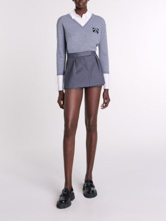 Maje Short Trompe LOEil Strass&eacute; - Rayure Tennis Grise Strassee - Taille 42 - Maje