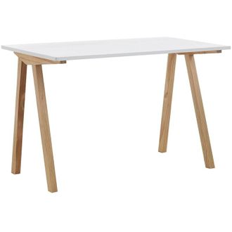 Oresteluchetta Schreibtisch B&uuml;ro im skandinavischen Stil in Wei&szlig; und Eiche 120x76x60cm Milton