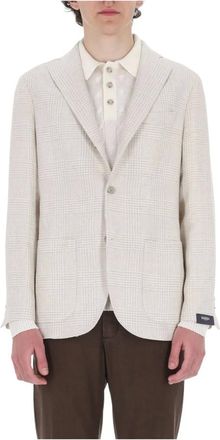 Barba Homme, Vestes, Blanc, Taille: XL Giacca principe di galles in lino-cotone-seta