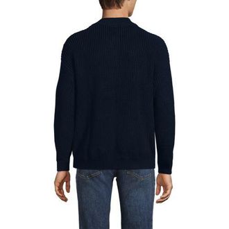 Lands End Gestrickter Bomber-Cardigan DRIFTER, Herren, Gr&ouml;&szlig;e:52-54 regular, Blau, Baumwolle, by Lands End