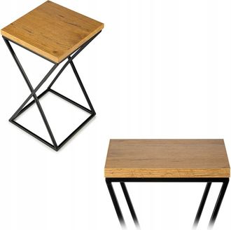 HowHomely Pflanzenständer Metall 40 cm Hoch - Stabiler und Fester Blumenhocker mit Eiche Optik MDF-Platte auf Schwarz Ständer - Blumenständer zur Dekoration Inn