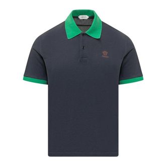 Versace Besticktes Baumwoll-Piqu&eacute;-Polo - - Tops - Herren - Blau - M