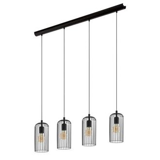 Eglo Suspension luminaire Roccamena, plafonnier suspendu &agrave; 4 lampes, lustre salon et salle &agrave; manger, m&eacute;tal noir, style industriel, douille E27, 97,5 cm