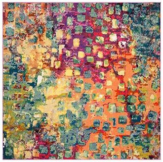 Safavieh Boho Teppich für Wohnzimmer, Esszimmer, Schlafzimmer, Madison Collection, Kurzer Flor, Fuchsia und Gold, 122 x 122 cm