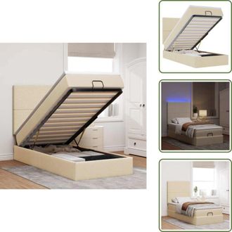 vidaXL Stauraum - vidaXL Ottoman-Bett mit Matratze & LEDs Creme 90x190 cm Stoff - Hydraulischer Heber