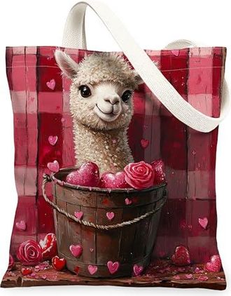 Generic Sac fourre-tout en toile dalpagas lama pour faire du shopping, 33 x 38,1 cm, sac d&eacute;picerie r&eacute;utilisable pour femme, peinture animale, d&eacute;coration cadea