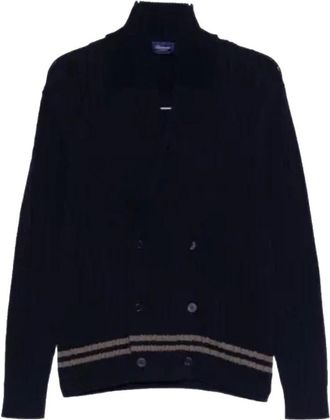 Drumohr Homme, Pulls, Bleu, Taille: M Gilet crois&eacute; en maille torsad&eacute;e